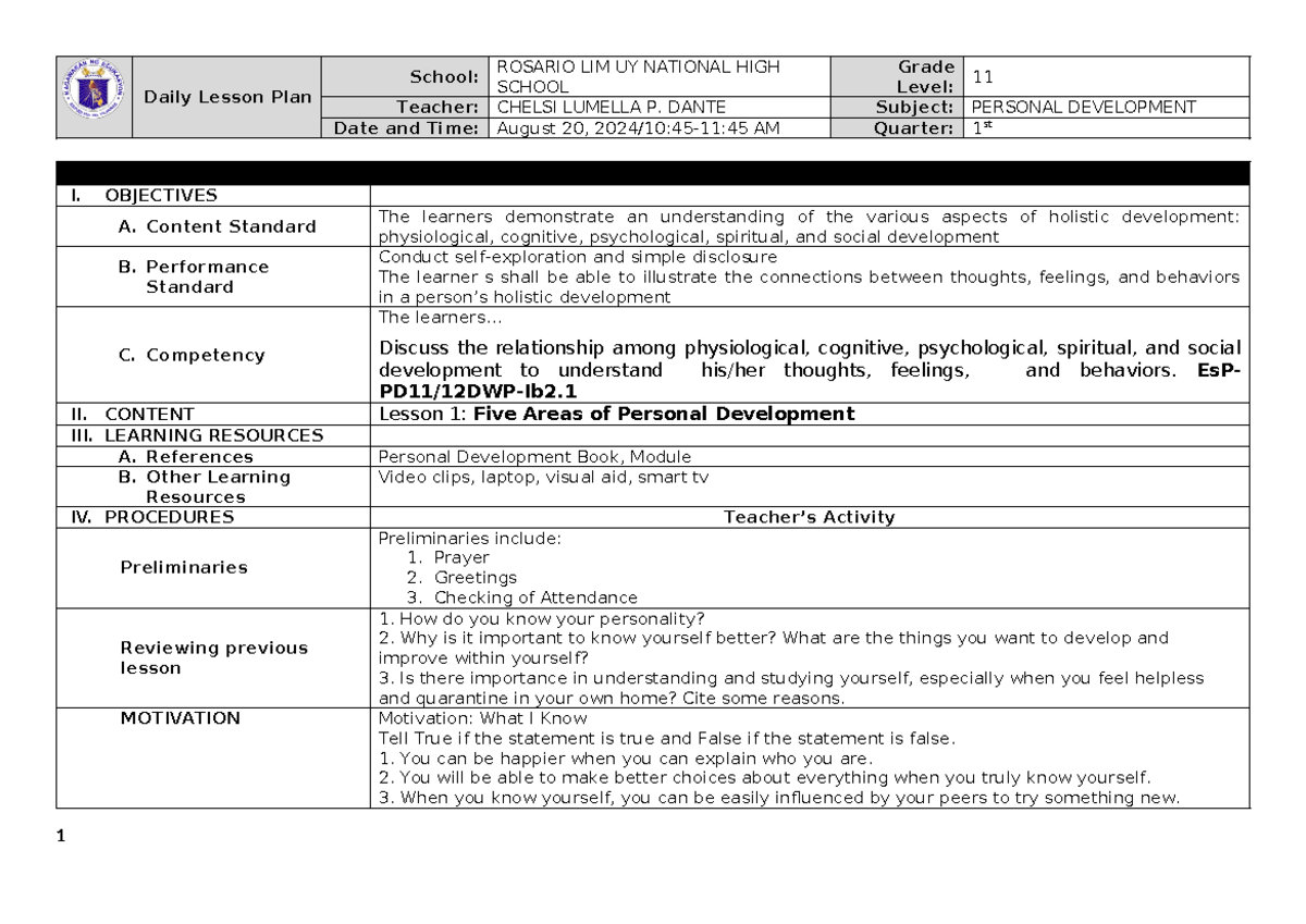 Module 2 lesson 1 lp - Daily Lesson Plan School: ROSARIO LIM UY ...