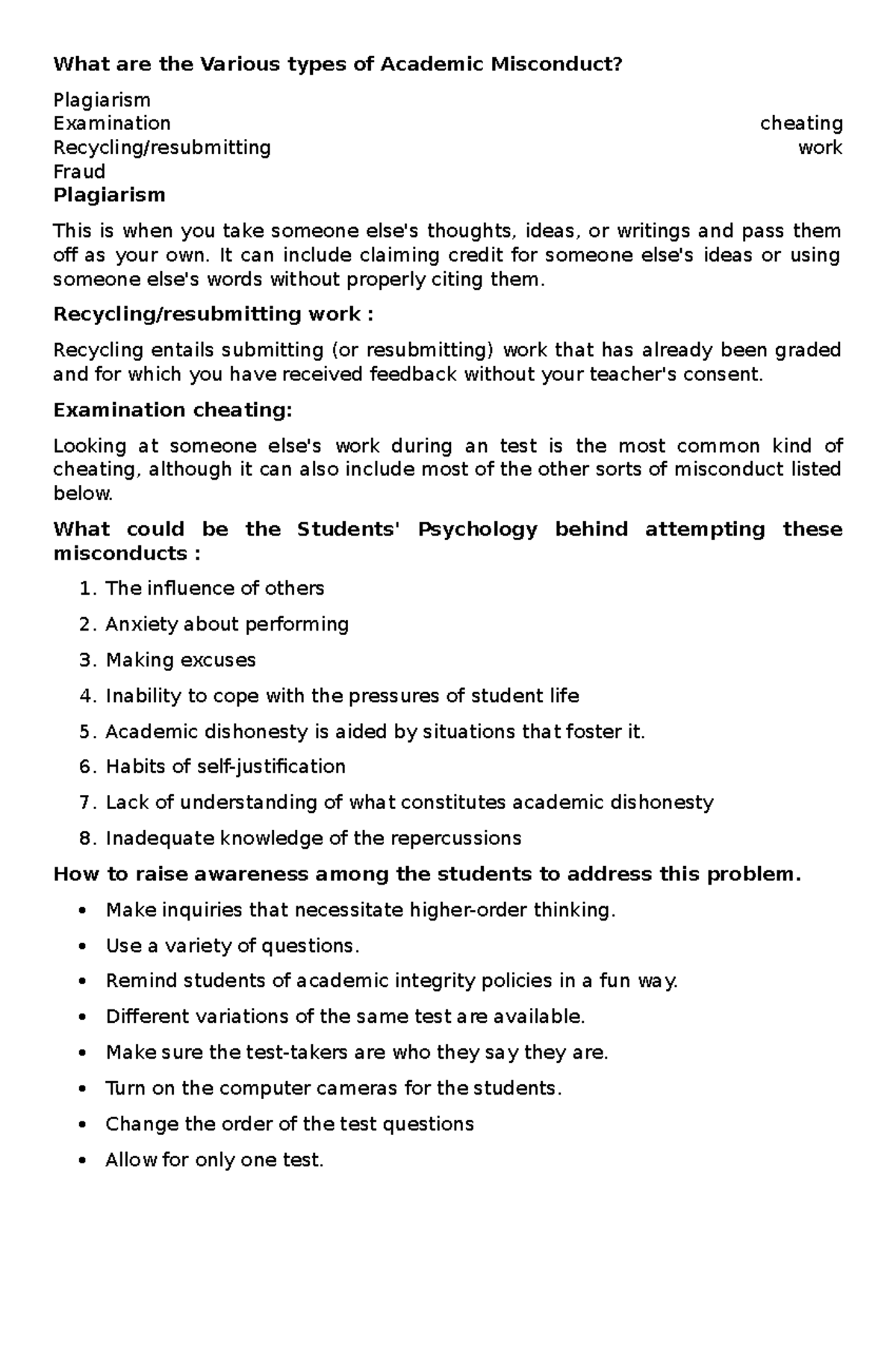 Various types of Academic Misconduct - What are the Various types of ...