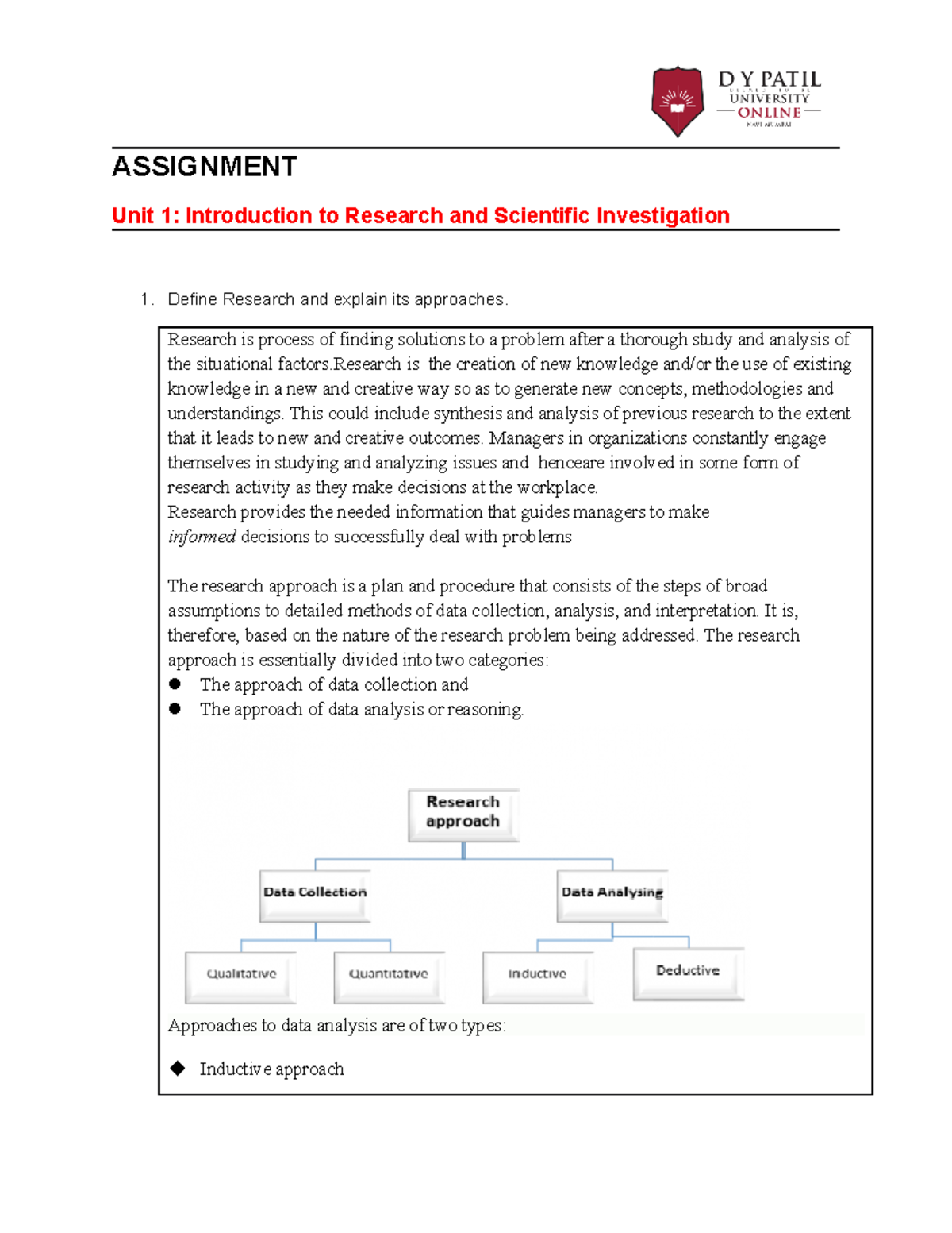 Module 1 - Assignment - ASSIGNMENT Unit 1: Introduction to Research and ...