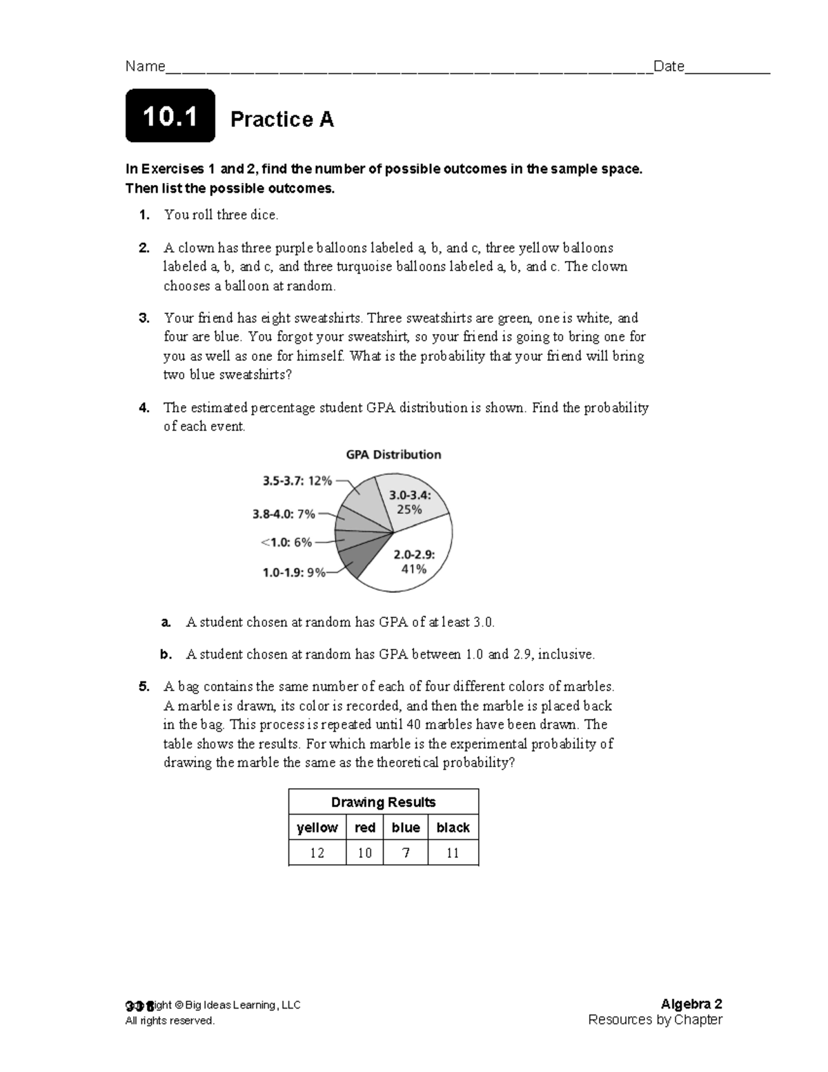 Alg2 101 practice a and b - 10 Practice A - Studocu
