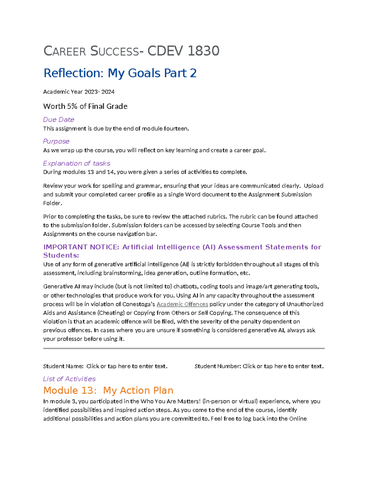 CDEV1830 Reflection My Goals Part 2 - Purpose As we wrap up the course ...