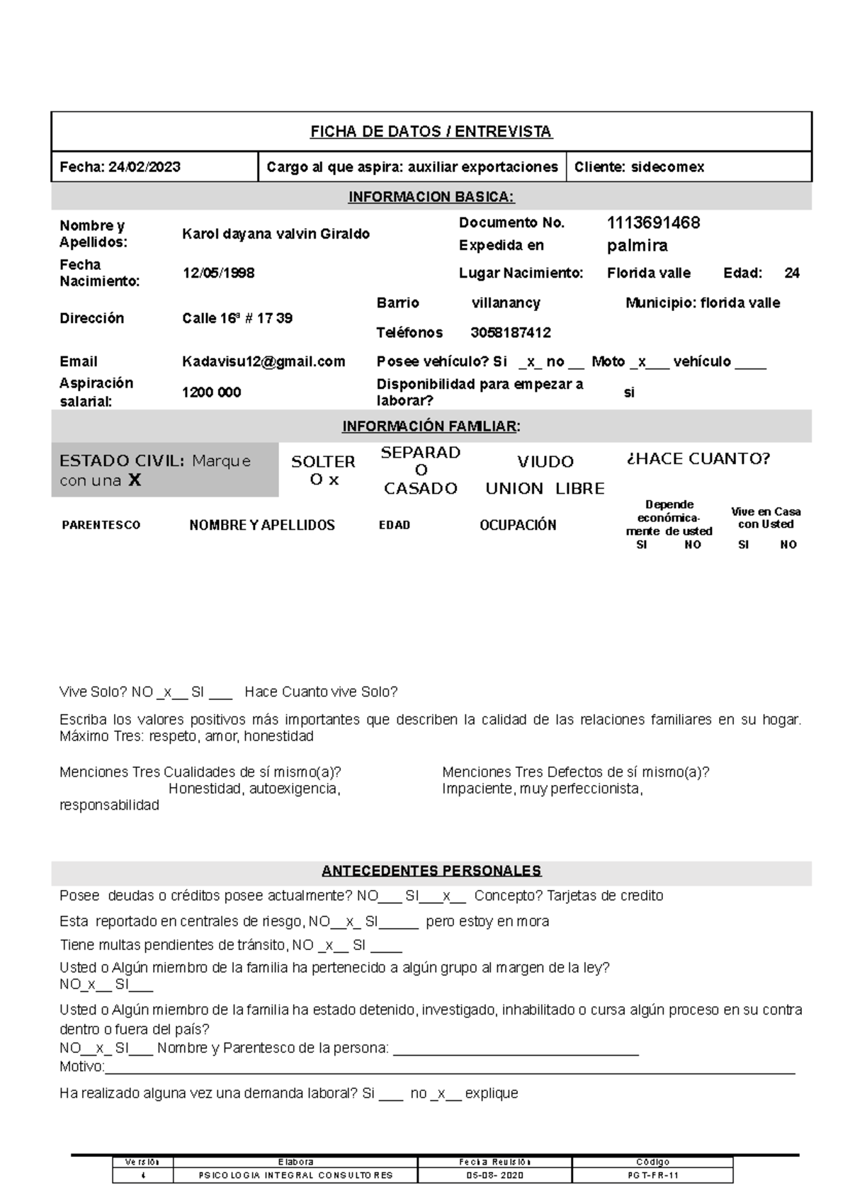 2. Ficha DE Datos- Entrevista V4-2020 - FICHA DE DATOS / ENTREVISTA ...