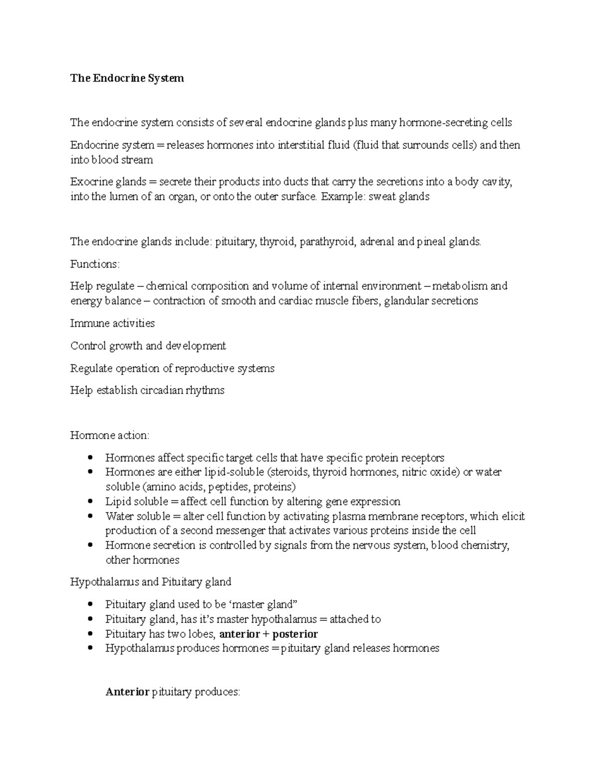 The Endocrine System Lecture Notes The Endocrine System The