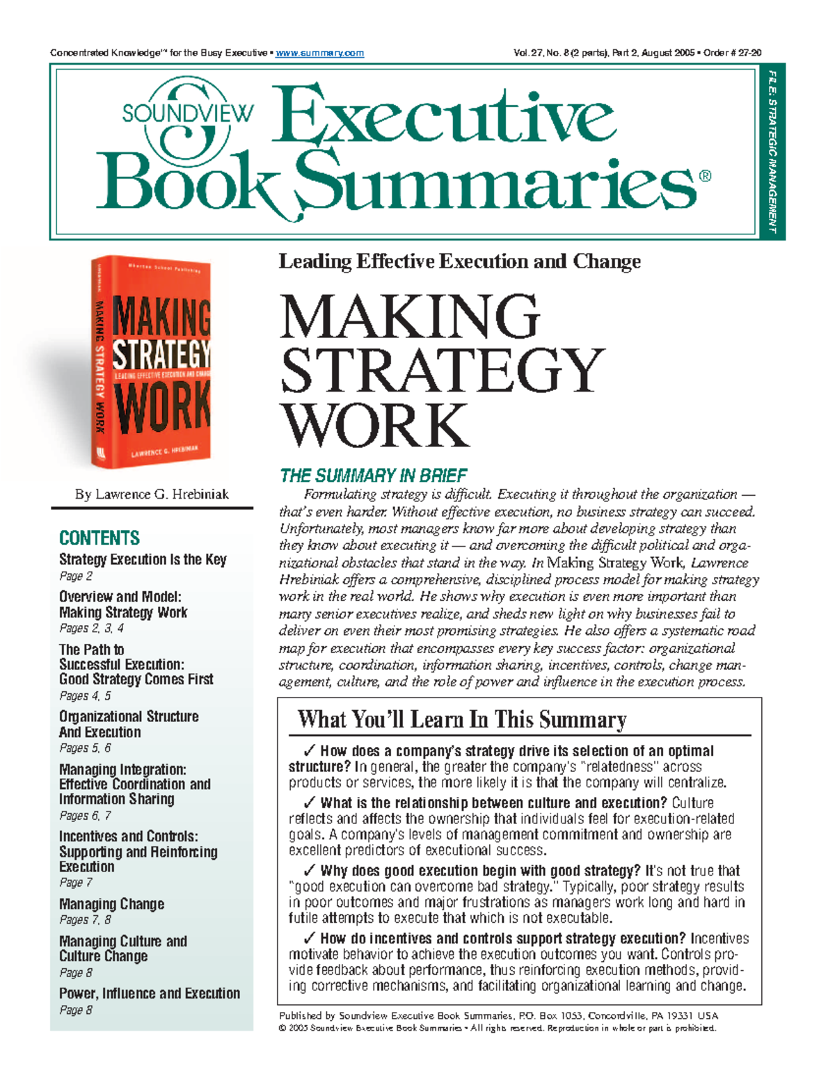 05 Making Strategy Work - Concentrated for the Busy Executive Vol. 27 ...