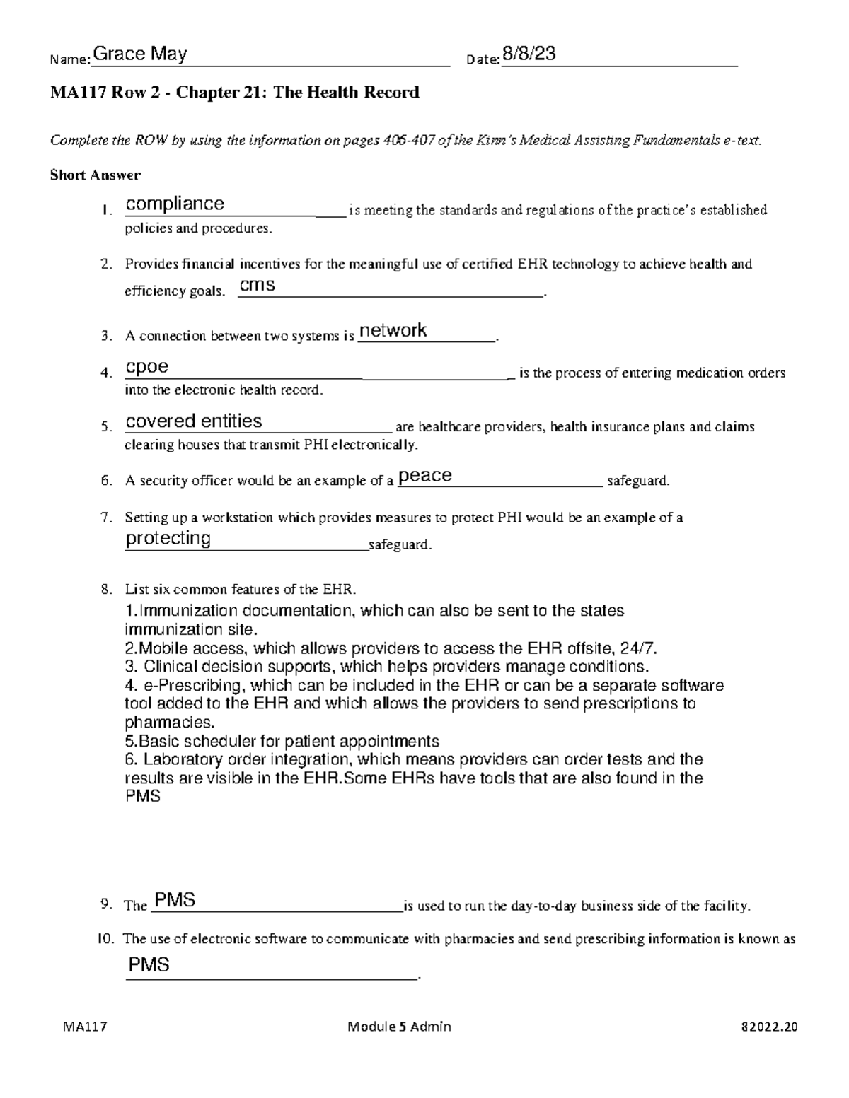 MA117 ROW 2 Chapter 21 - Endocrine system - Name