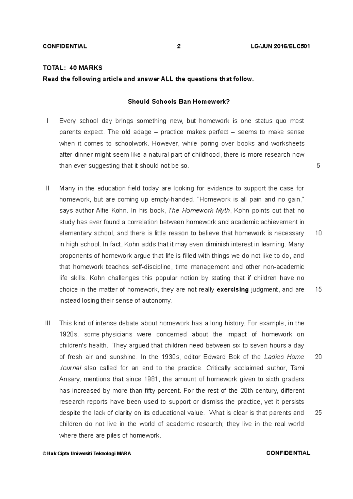 ELC501 FE Paper (JUN 16) (2) (4) (1) (2) - TOTAL: 40 MARKS Read the ...