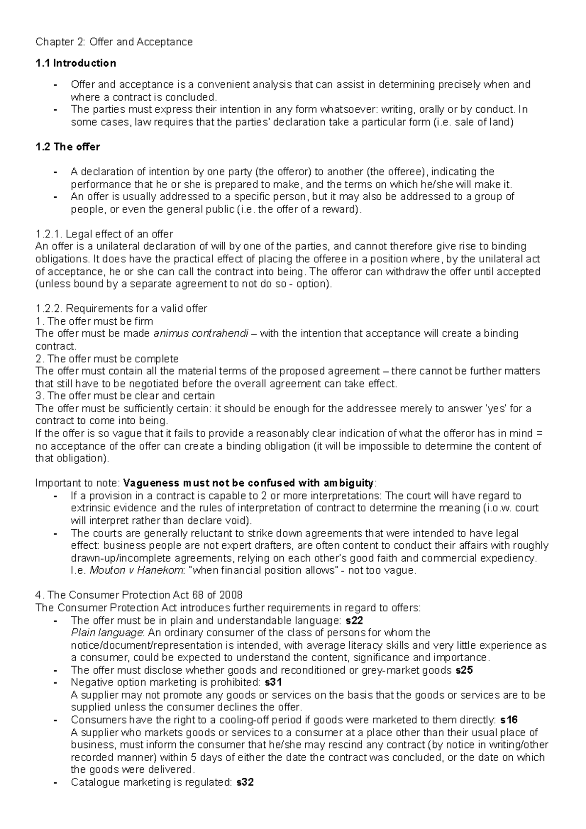 Chapter 2 - complete - Summary Law of Contract 201 - Chapter 2: Offer ...