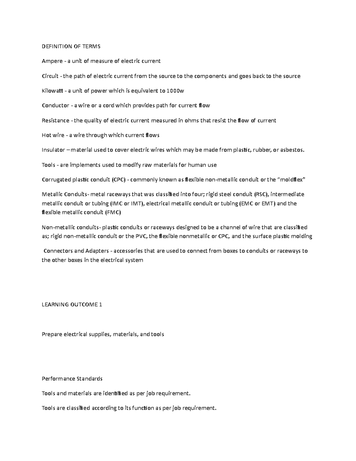 Definition OF Terms Lesson EIM - DEFINITION OF TERMS Ampere - a unit of ...