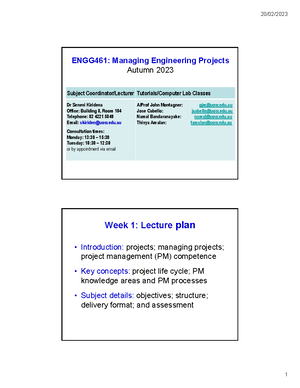 Week 6 Lecture - ENGG461: Week 6 Scheduling & Controlling Project Costs Note: these lecture ...