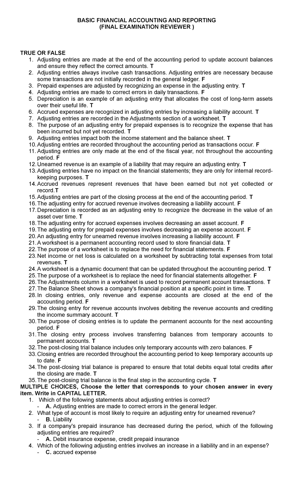 BFAR Final Questionnaire Reviewer - BASIC FINANCIAL ACCOUNTING AND ...