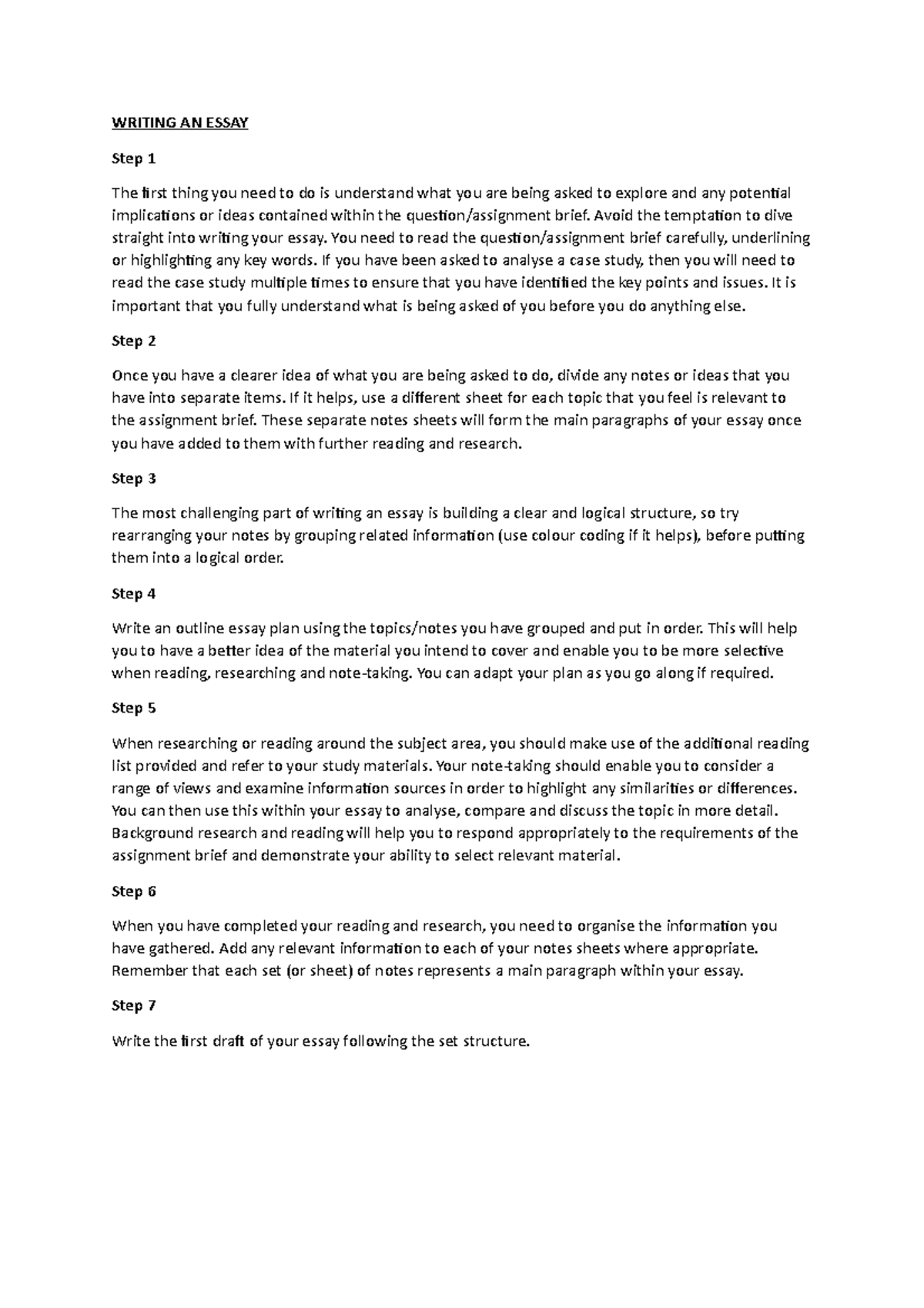 Writing AN Essay WRITING AN ESSAY Step 1 The First Thing You Need To