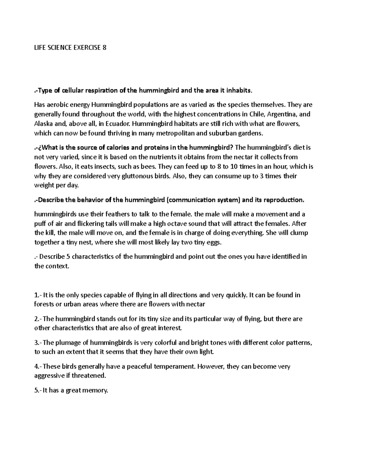 LIFE Science Exercise 8 - LIFE SCIENCE EXERCISE 8 .-Type of cellular ...