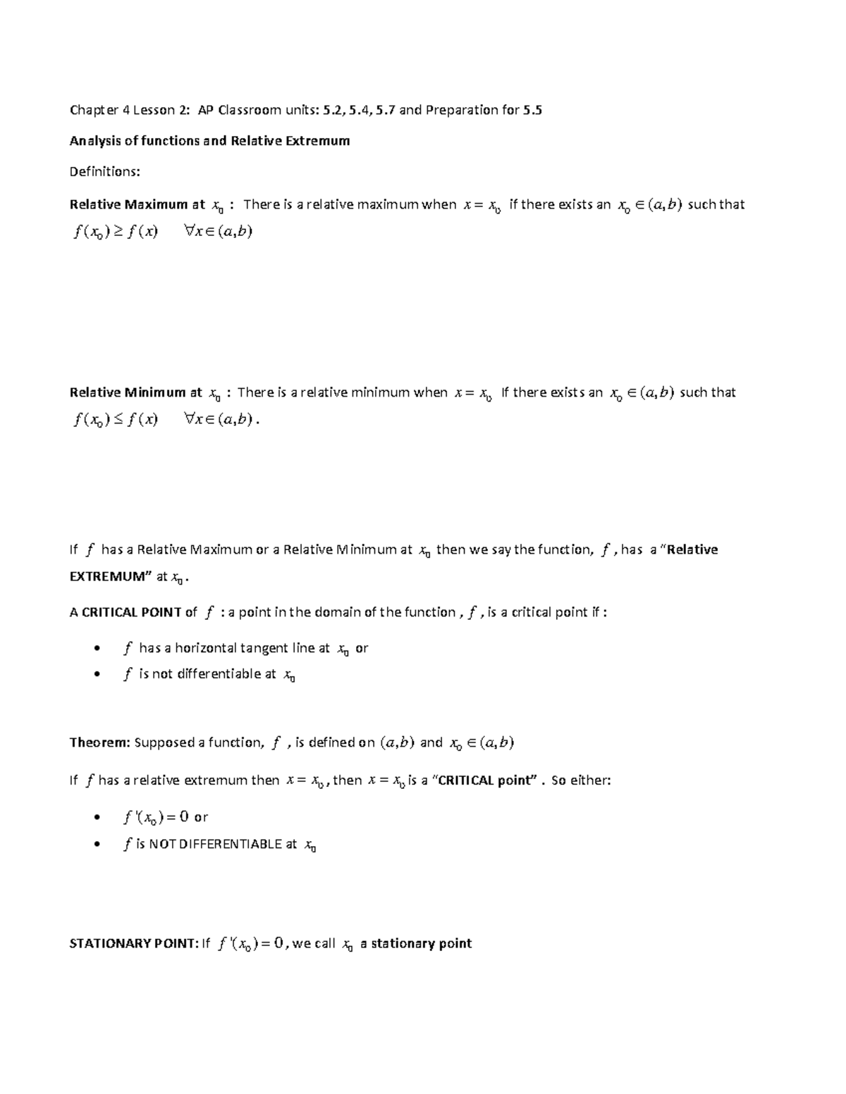 Chapter 4 Lesson 2 Finding relative extremum with the first and second ...