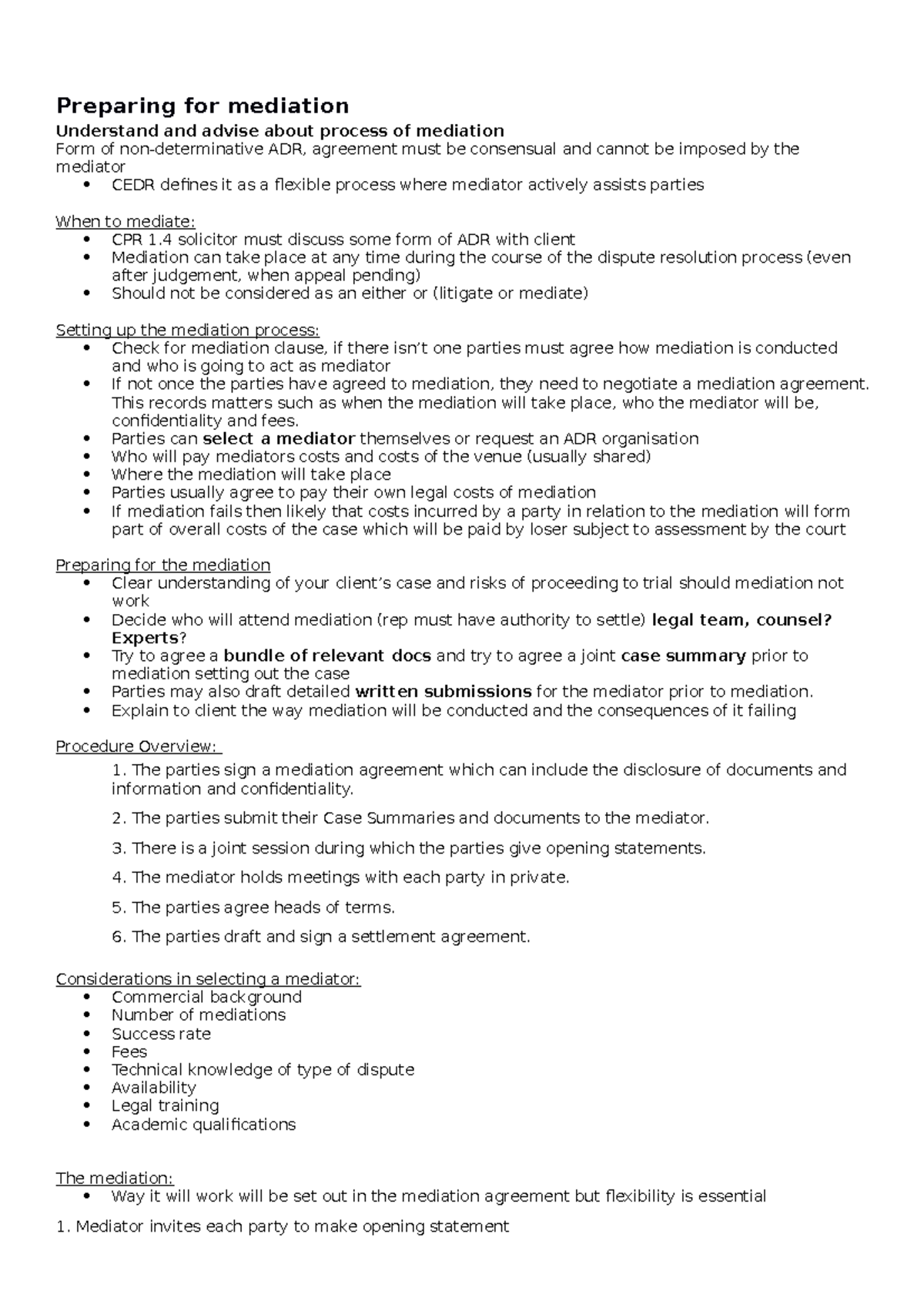 Preparing for mediation - Preparing for mediation Understand and advise ...