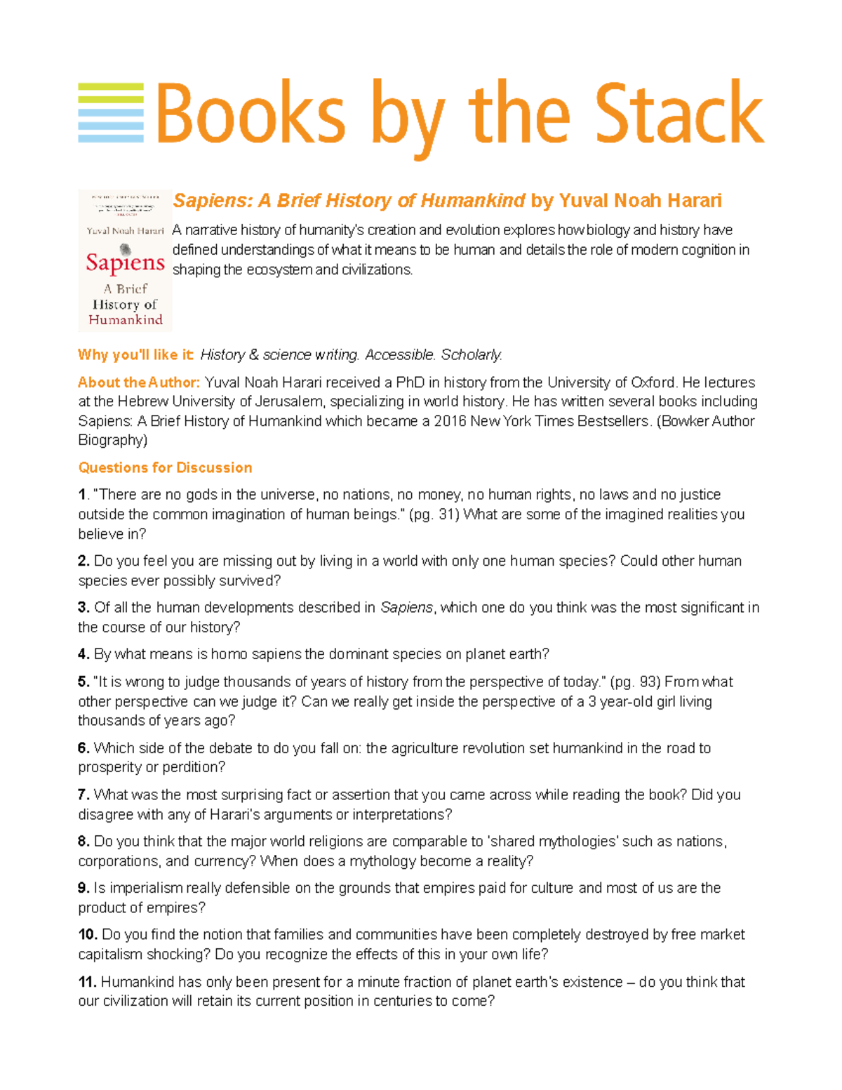 Sapiens A Brief History of Humankind by - Why you'll like it: History ...