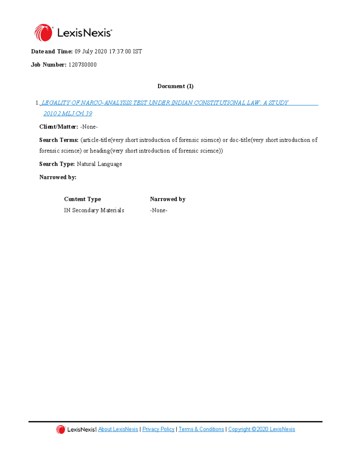 Legality OF Narco- Analysis TEST Under Indian Constituti - Date and ...