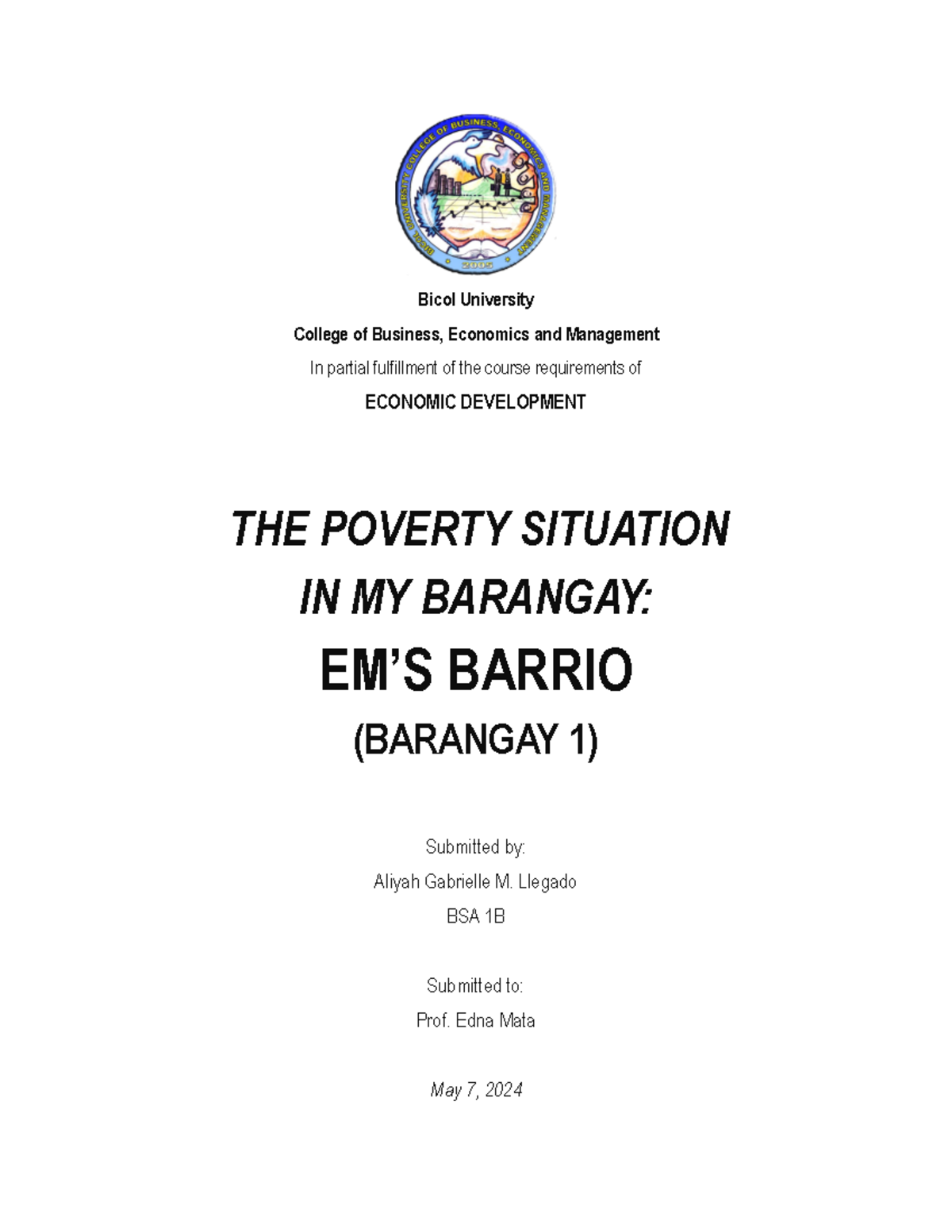 ECON 1 - econnnnn - Bicol University College of Business, Economics and ...