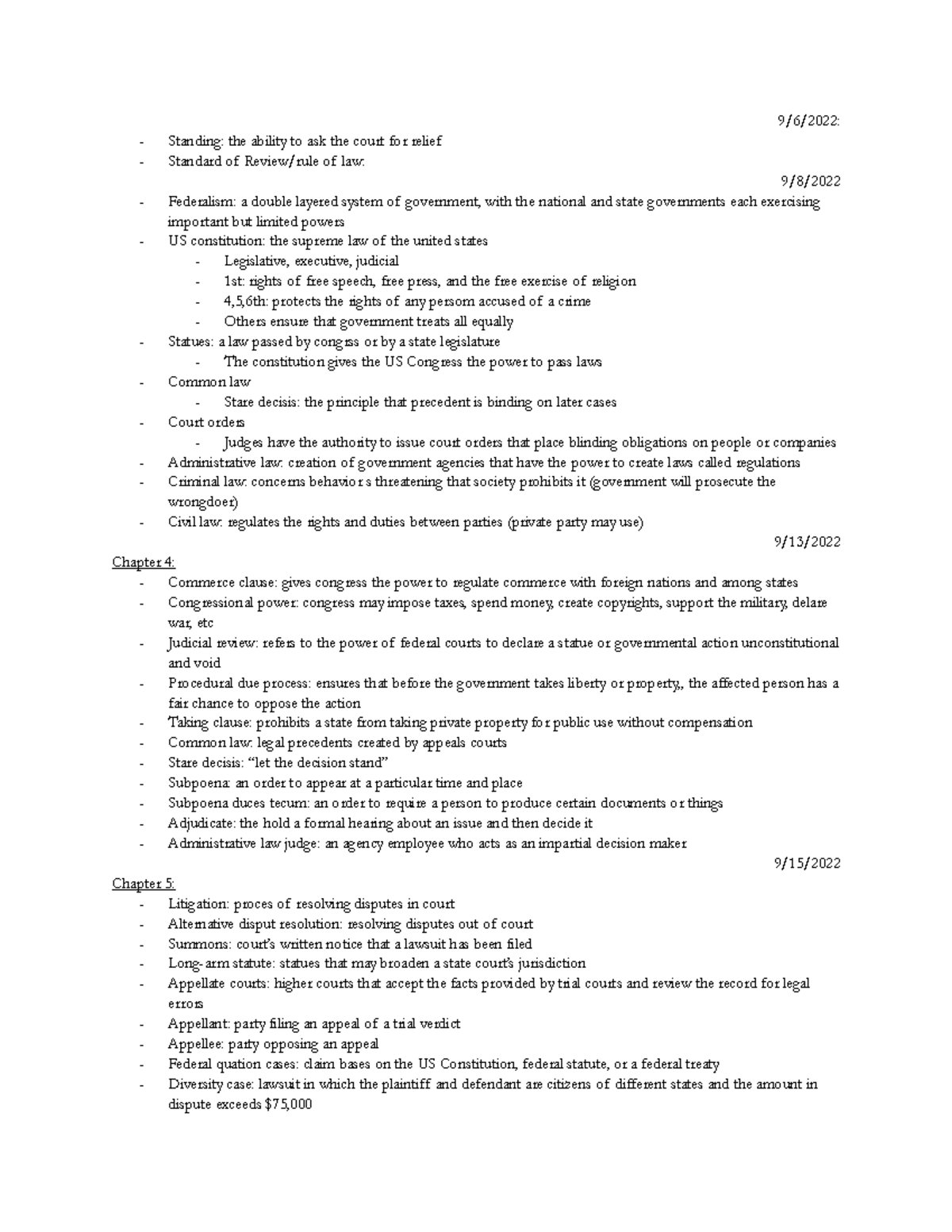 Ethical and Legal Issues in Business Notes - 9/6/2022: Standing: the ...
