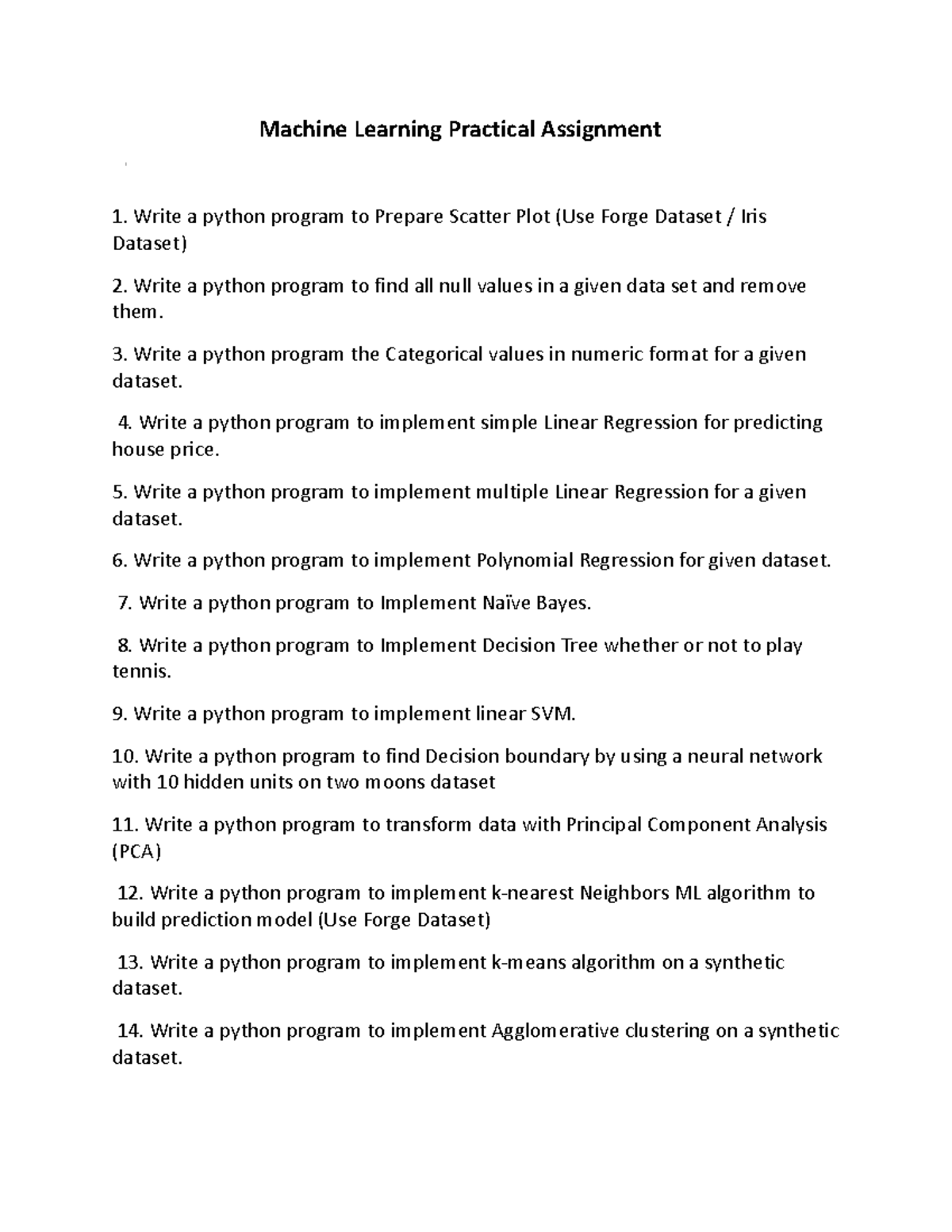 Machine Learning Practical Assignment - Write a python program to ...
