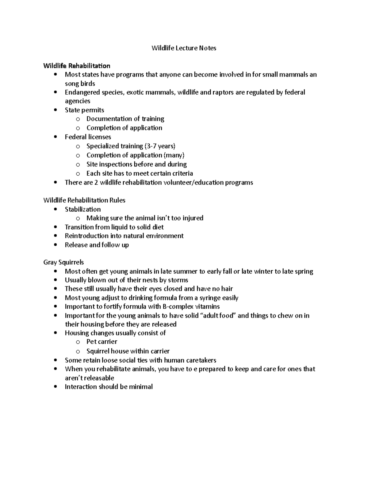 Wildlife Lecture Notes - Wildlife Lecture Notes Wildlife Rehabilitation ...