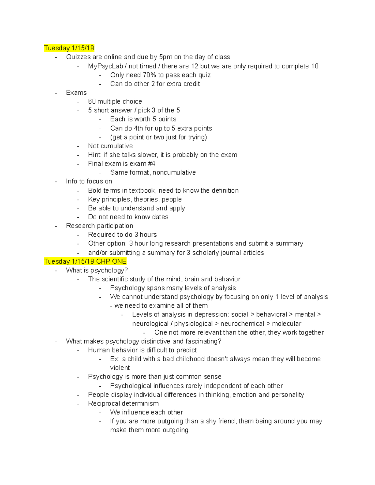 Psych Notes - Tuesday Quizzes are online and due 5pm on the day of ...