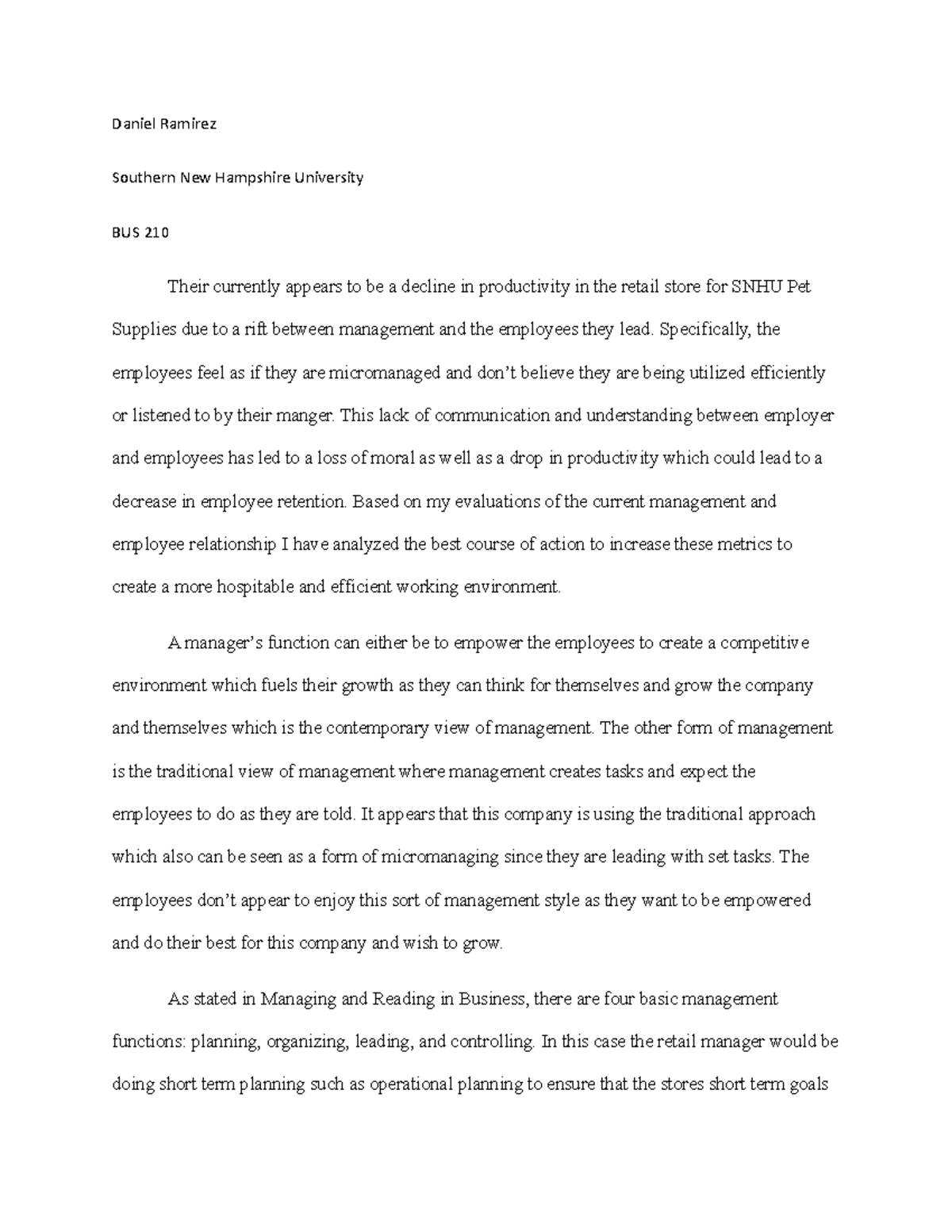 Assignment 2 MODULE 2 bus 210 - Daniel Ramirez Southern New Hampshire ...