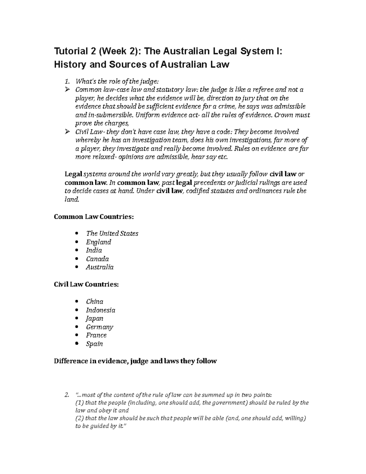 Tutorial Answers- week 2 - Tutorial 2 (Week 2): The Australian Legal ...