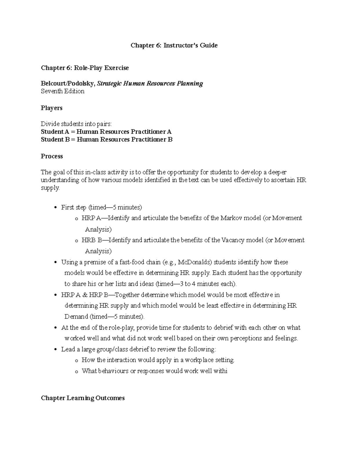 Chapter 6 - Strategic Human Resources Planning - Chapter 6: Instructor ...