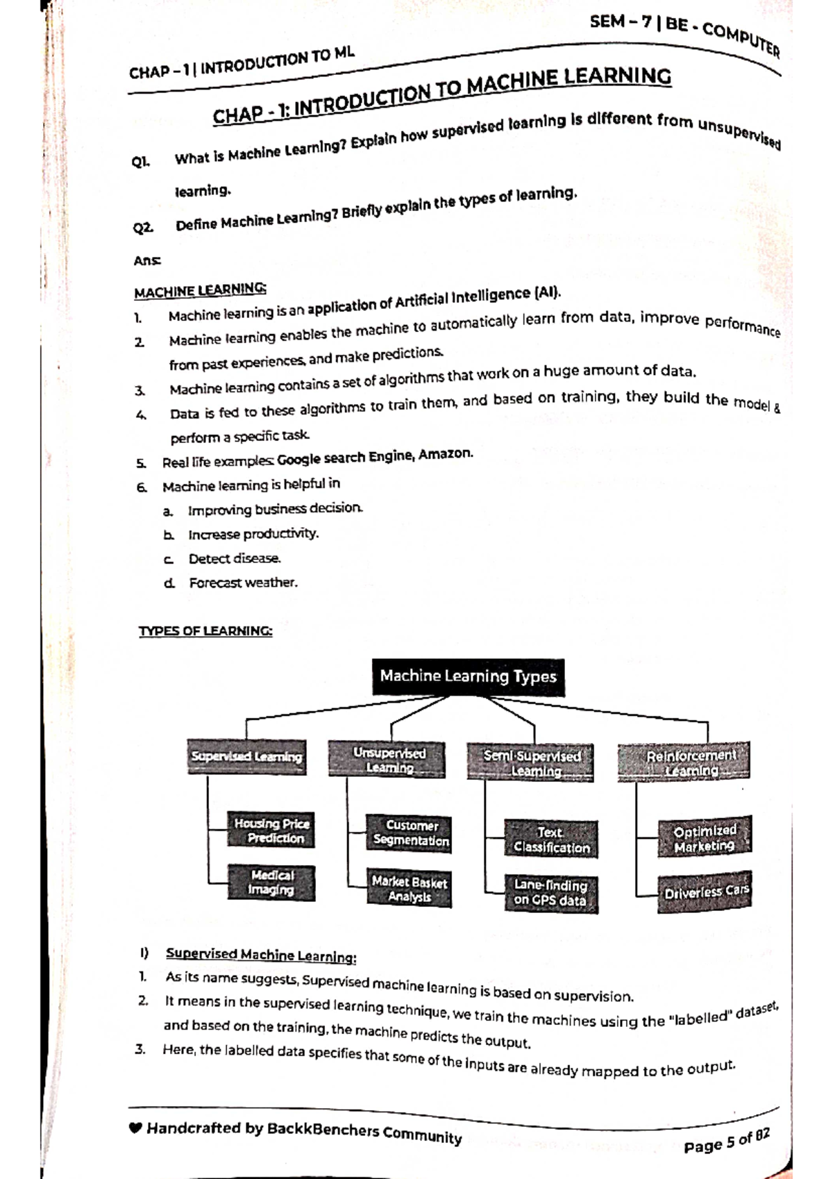 Machine learning - Topper solution - Computer Engineering - Studocu
