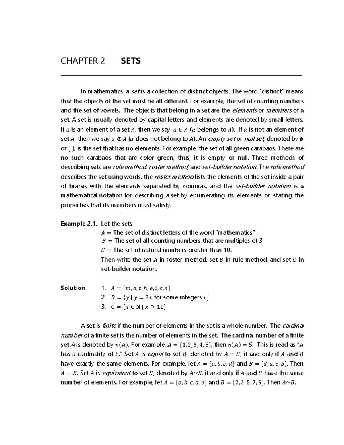 Mathematics in the Modern World LESSON 2: Sets - CHAPTER 2 ⃒ SETS - Studocu