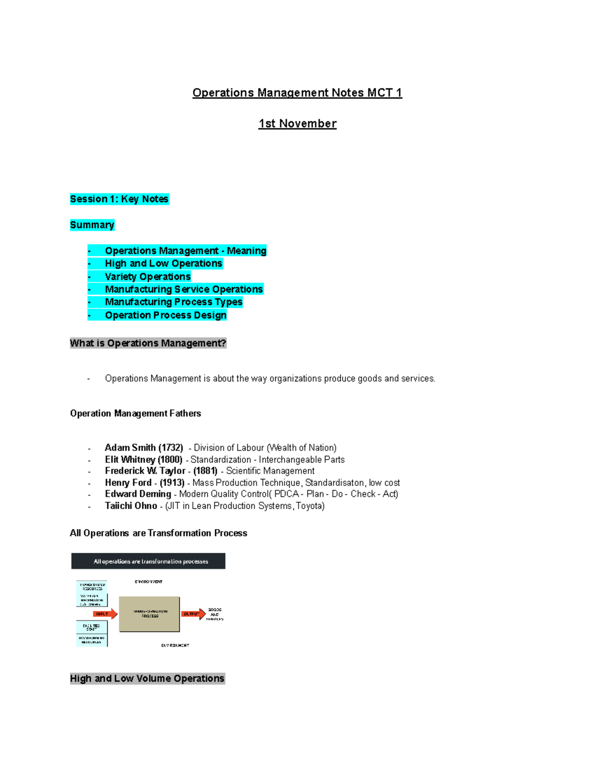 Operations Management Notes MCT 1 - Operation Management Fathers - Adam ...