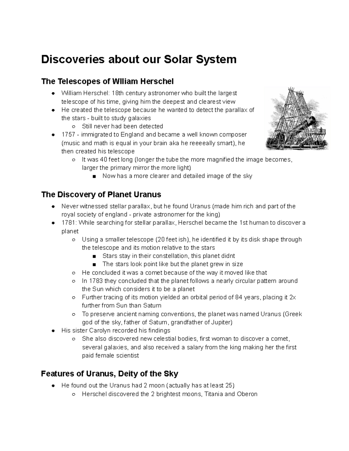 Astronomy Lectures - Term 2 - Discoveries about our Solar System The ...