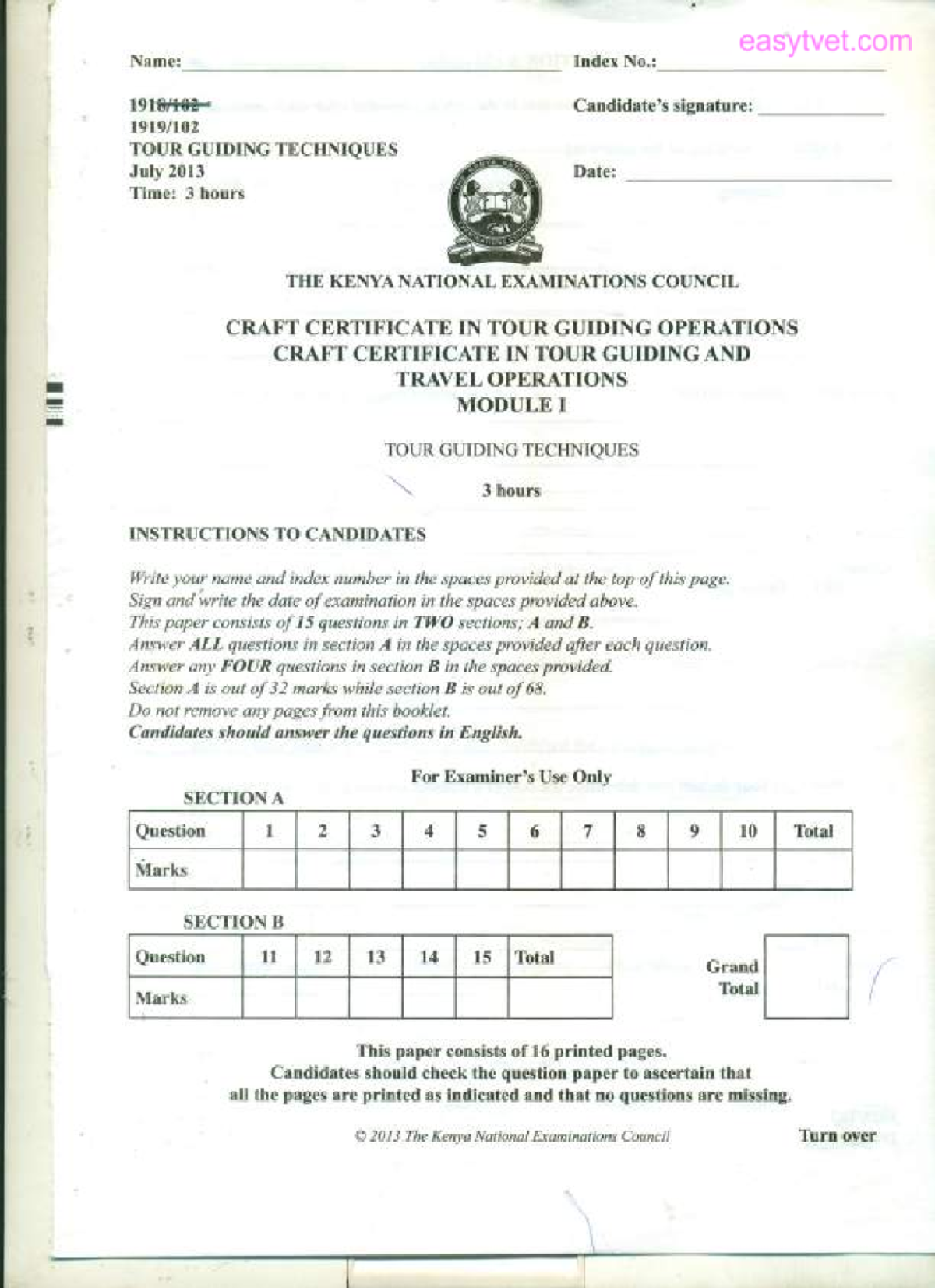 Cer Tour Guiding Techniques 8 - easytvet Name: Index No.: signature ...