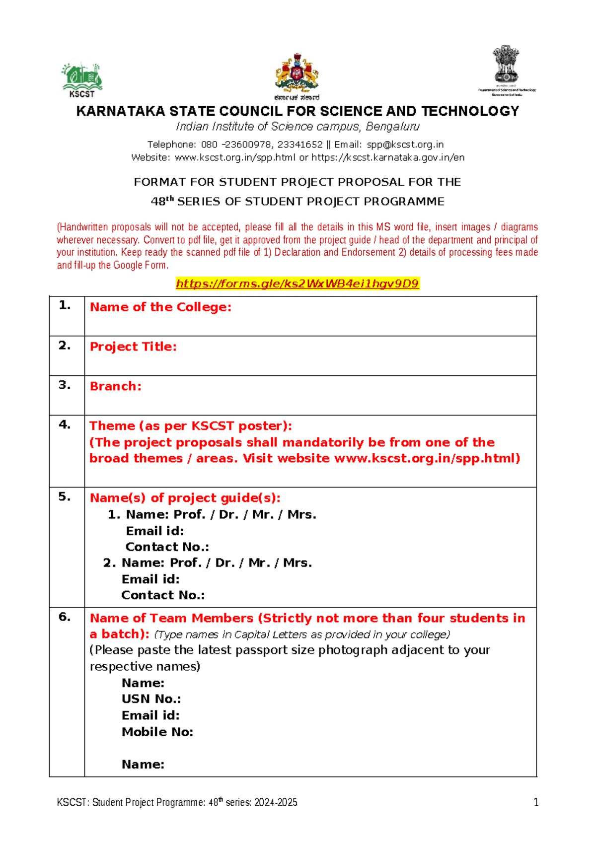 KSCST Proposal Format - KARNATAKA STATE COUNCIL FOR SCIENCE AND ...