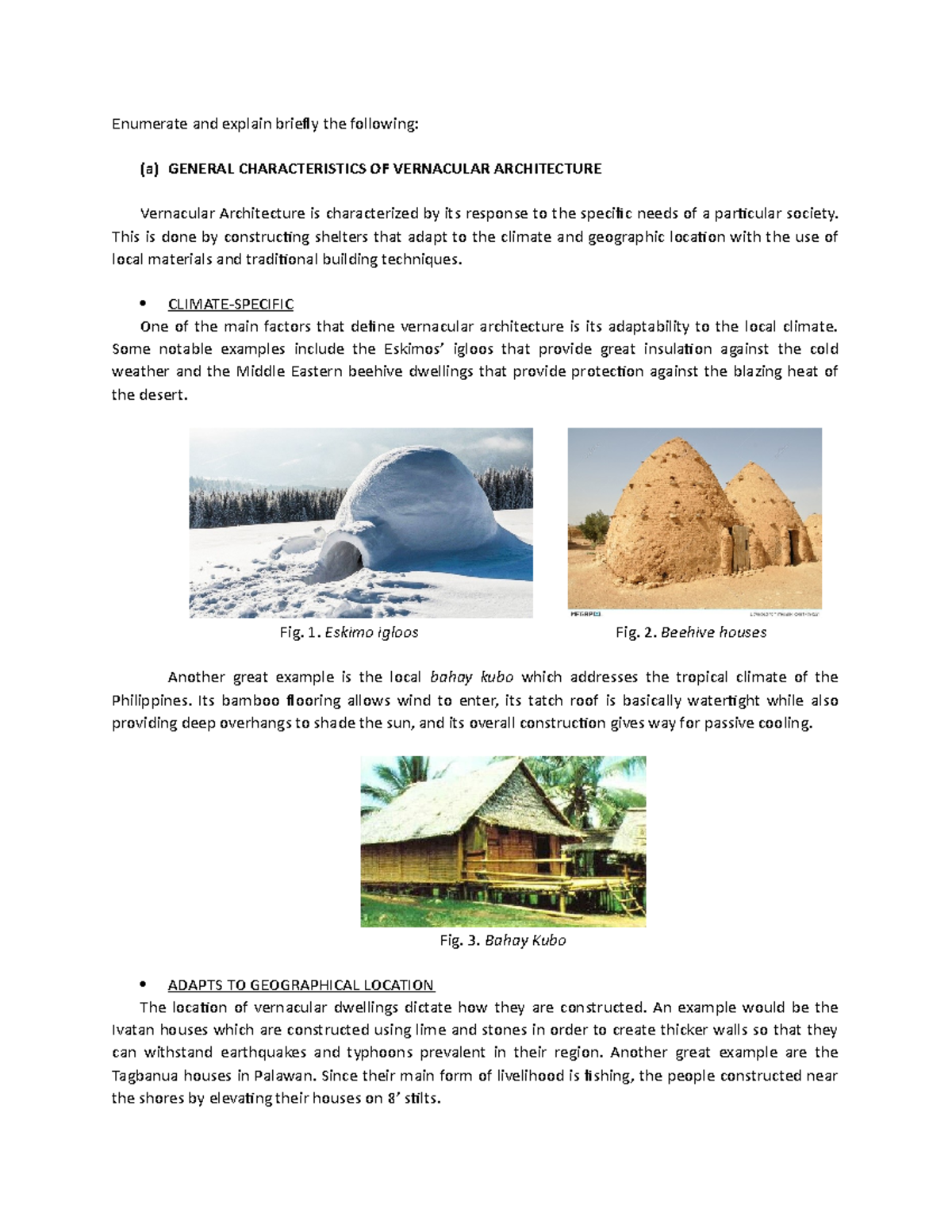 General Characteristics Of Vernacular Architecture Enumerate And