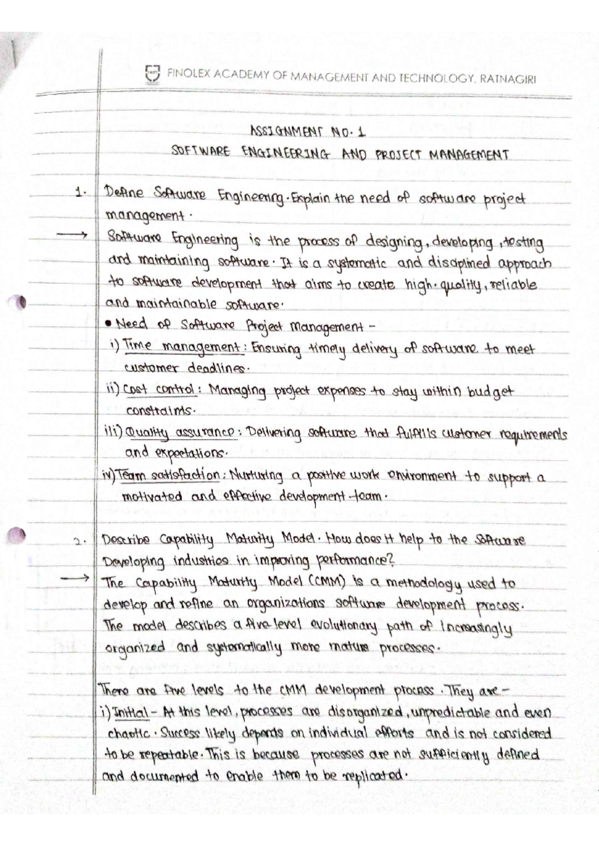 SEPM Assign 1 - software engneering notes - Software Engineering - Studocu