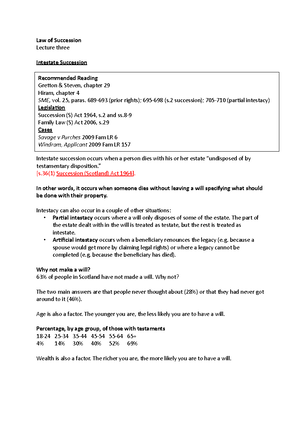 Notes - Succession - Law of Succession Lecture 1: - Studocu