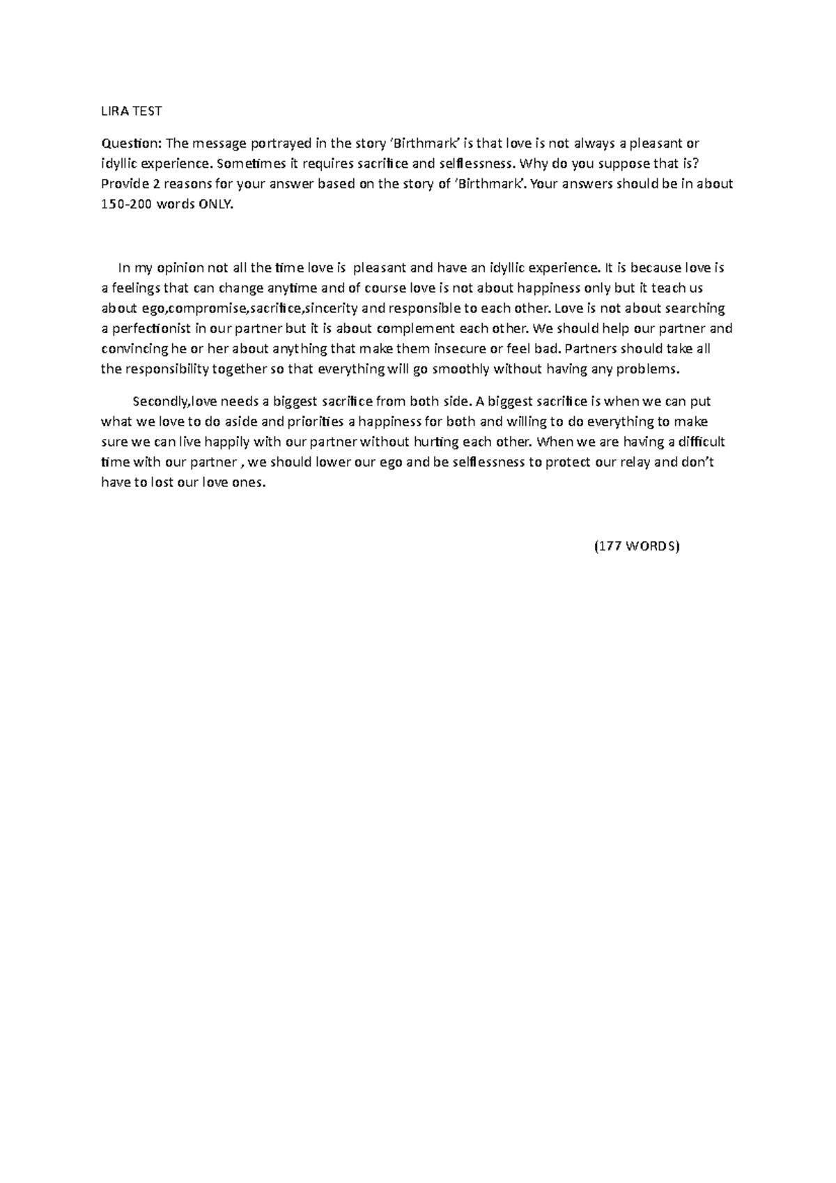 LIRA TEST QUESTION - LIRA TEST Question: The message portrayed in the ...