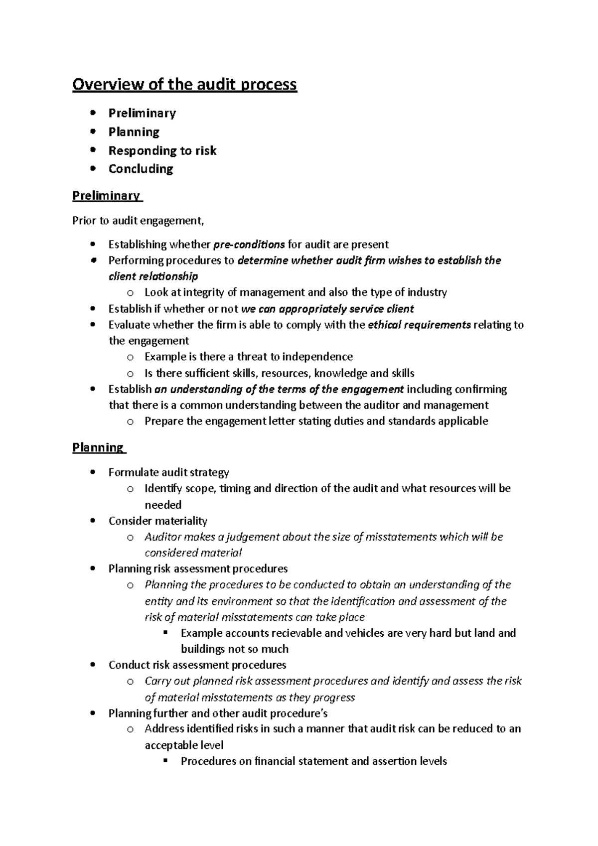 Overview of Audit Process, Audit risk, Materiality - Overview of the ...