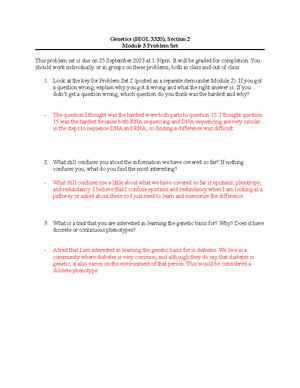 Module 5 Problem Set - Genetics (BIOL 3320), Section 2 Module 5 Problem Set This problem set is ...