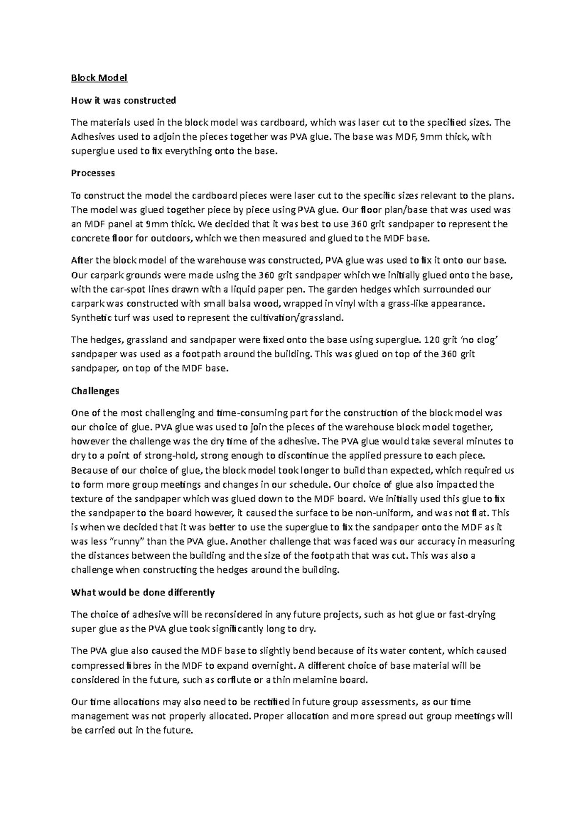 Block Model - Block Model How it was constructed The materials used in ...
