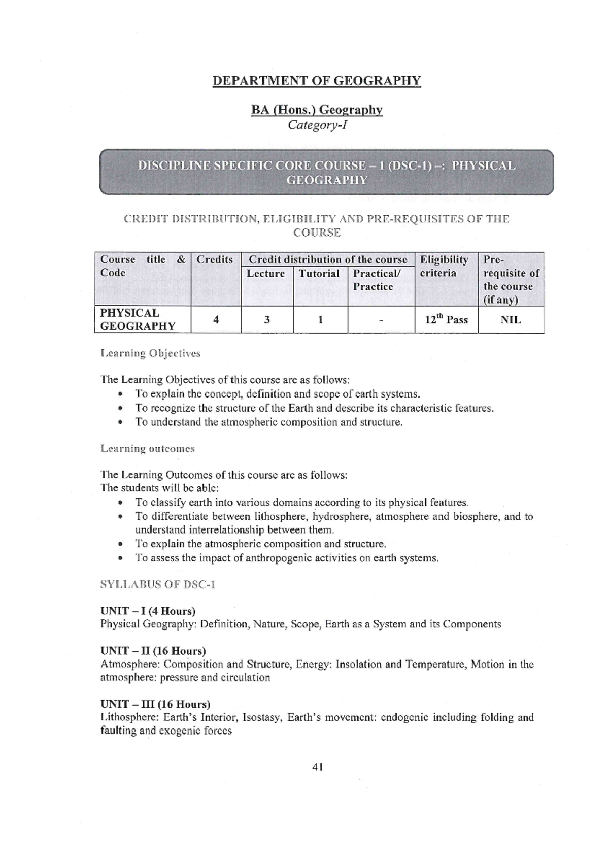 Geography Hons syllabus - DEPARTMENT OF GEOGRAPHY BA (Hons.) Geography ...