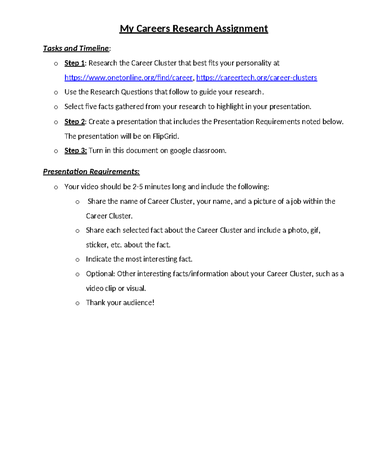 Career Research Assignment - modified - My Careers Research Assignment ...