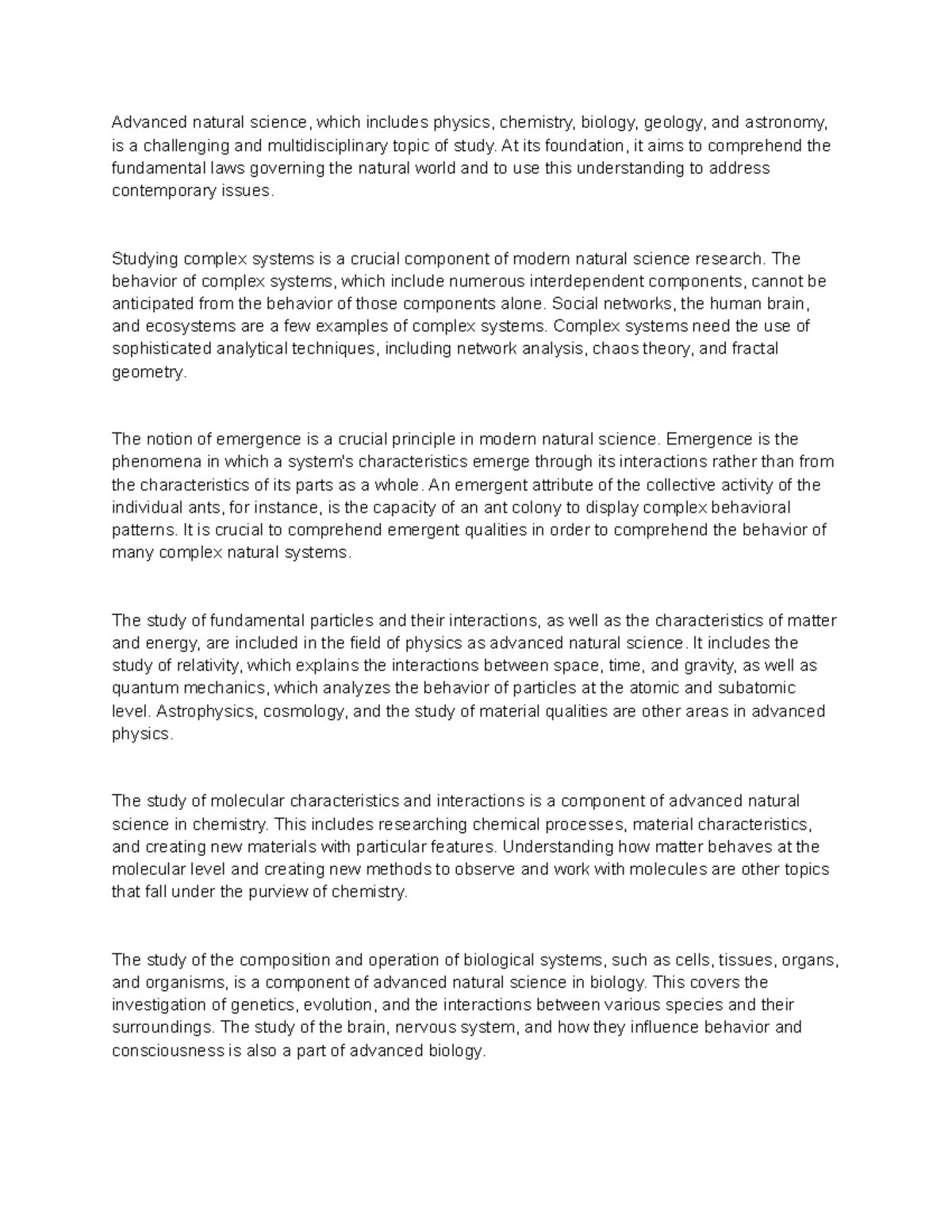 Notes on Advanced Natural Science - Advanced natural science, which ...