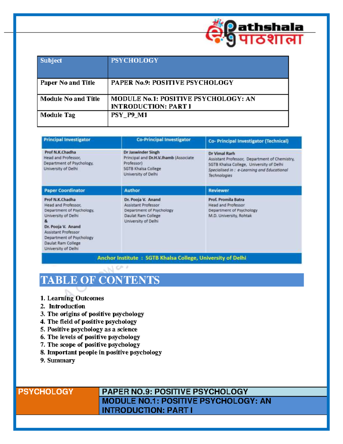 Po Psy 1 - helpful - PSYCHOLOGY PAPER NO: POSITIVE PSYCHOLOGY MODULE NO ...