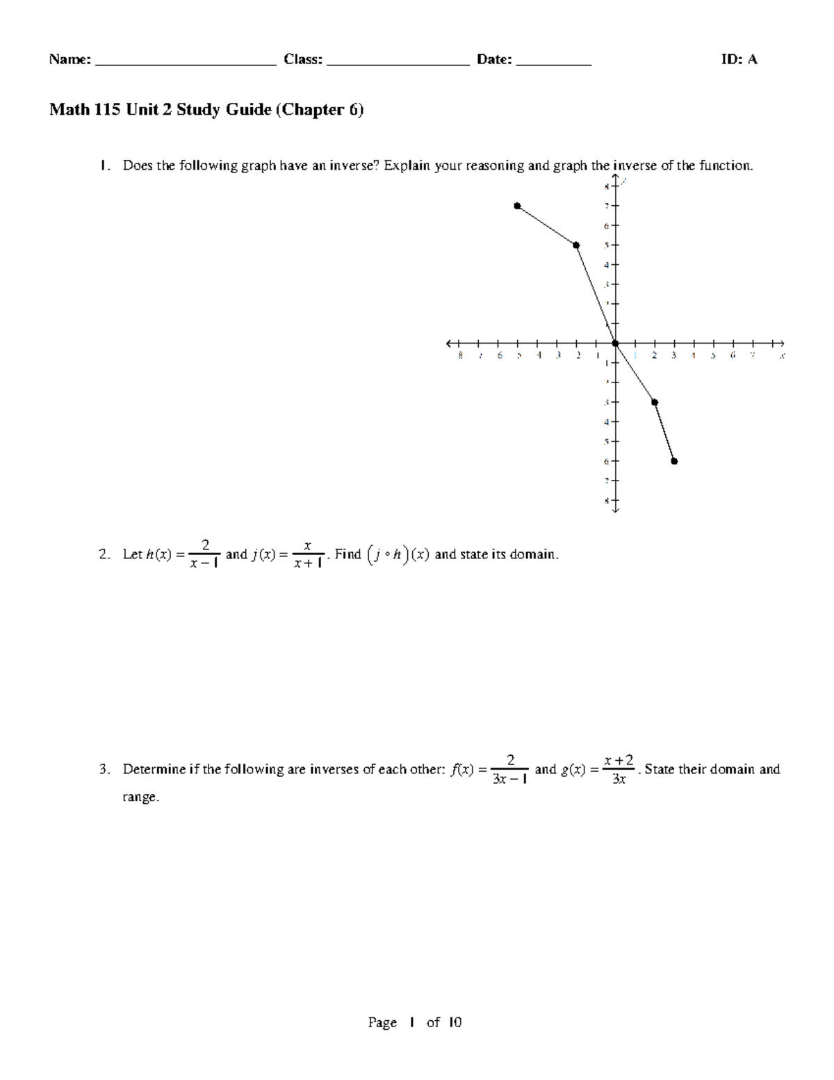 Math 115 Unit 2 Study Guide - Name: ________________________ Class ...