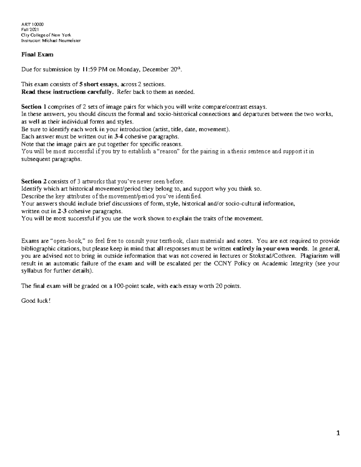 ART10000 Final Instructions Fall 2021(1) - Fall 2021 City College of ...