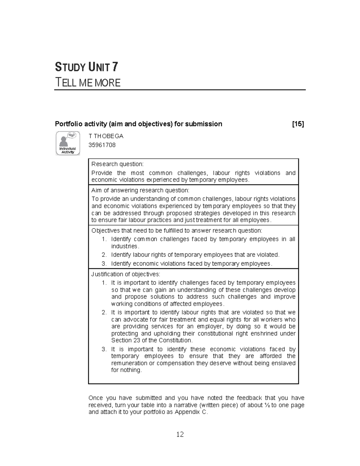 T Thobega 35961708 Aims and objectives - 12 STUDY UNIT 7 TELL ME MORE ...