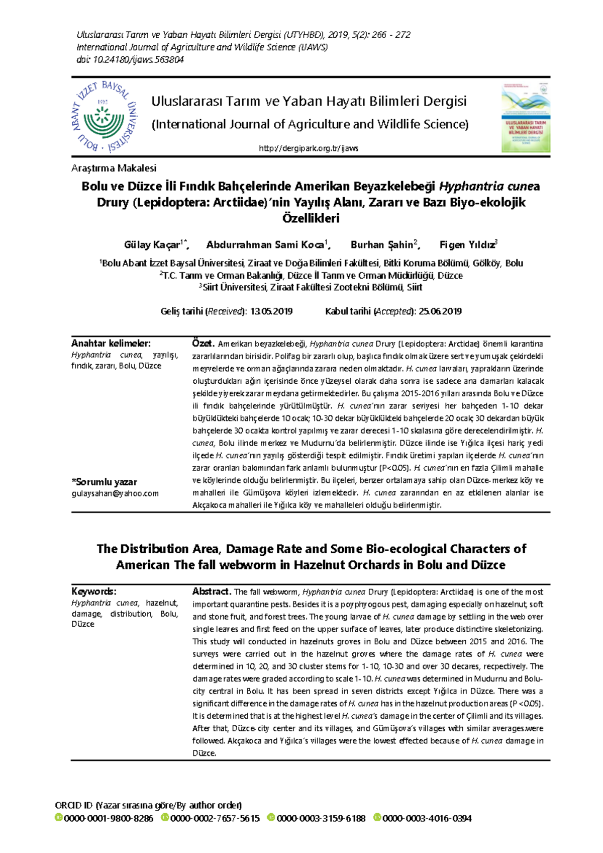 10 - Visss - Uluslararası Tarım ve Yaban Hayatı Bilimleri Dergisi ...