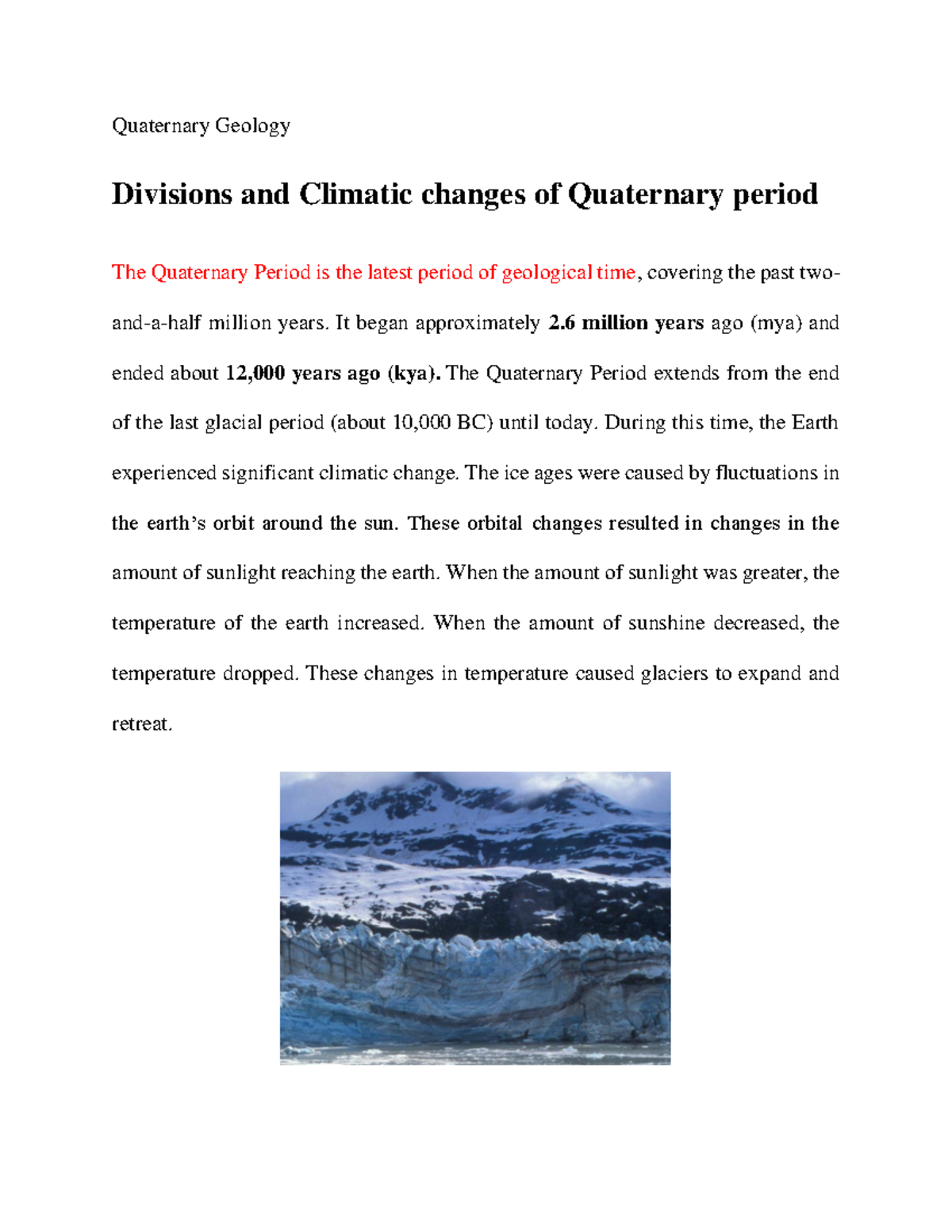 Divisions and Climatic changes of Quaternary period - Quaternary ...